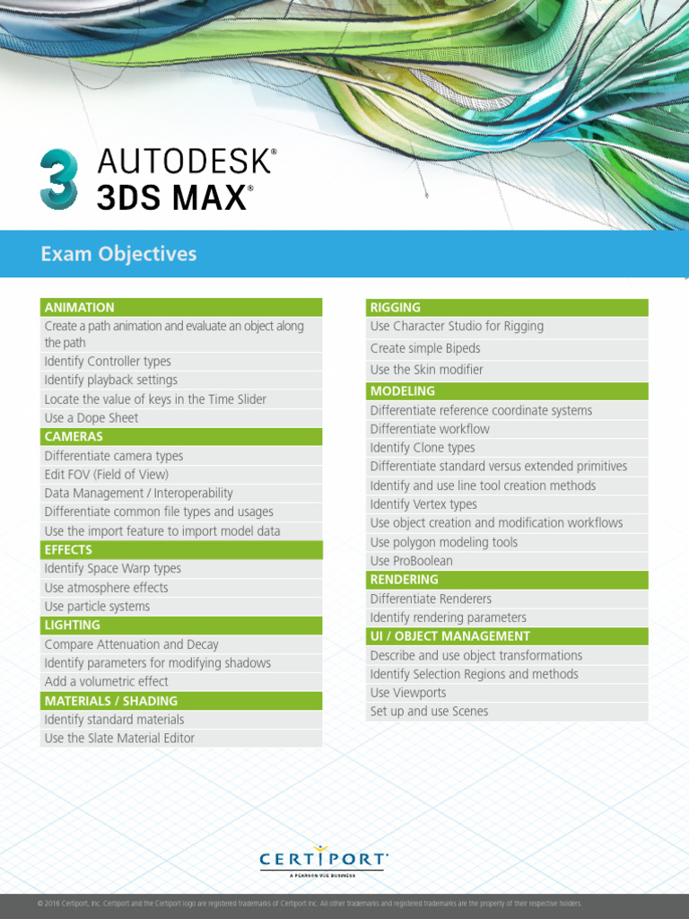 ACP 3ds Max Exam Objectives | PDF | Autodesk 3ds Max | Rendering (Computer Graphics)
