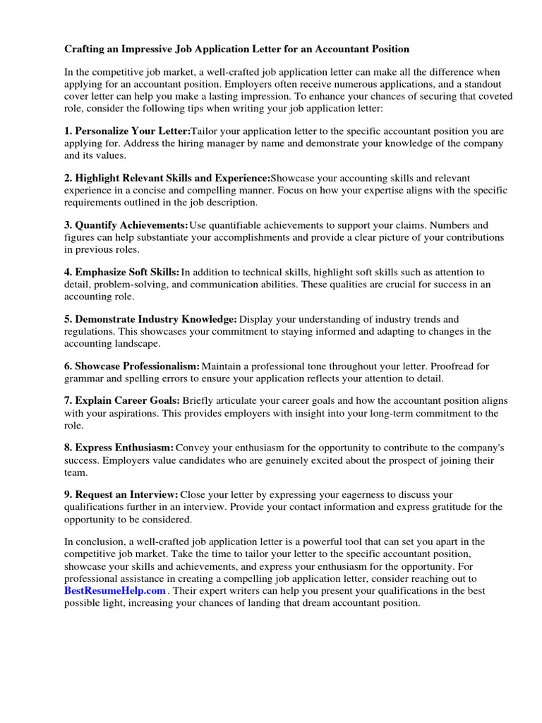 Job Application Letter of An Accountant | PDF | Résumé | Accountant