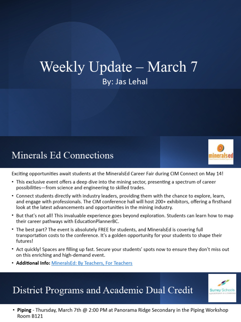 Weekly Update - March 7: By: Jas Lehal | PDF | Science, Technology ...
