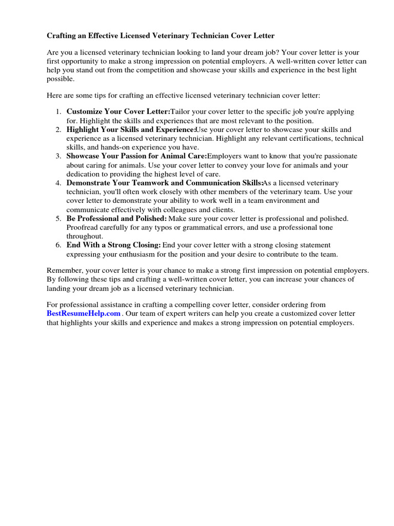 Licensed Veterinary Technician Cover Letter | PDF | Veterinary Medicine ...