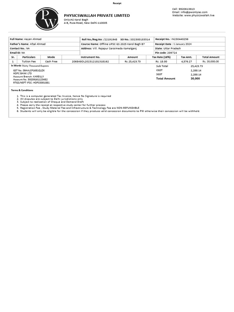 Fee Receipt 950677 | PDF | Receipt | Service Industries