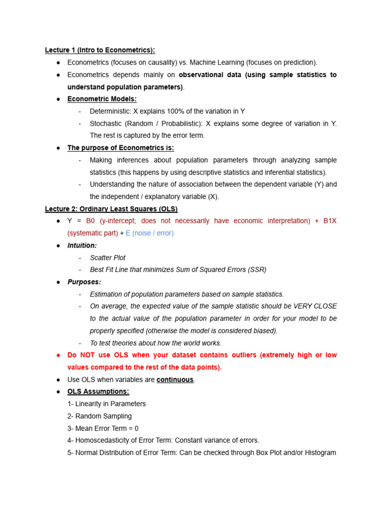 ECON714 Lectures Summary | PDF
