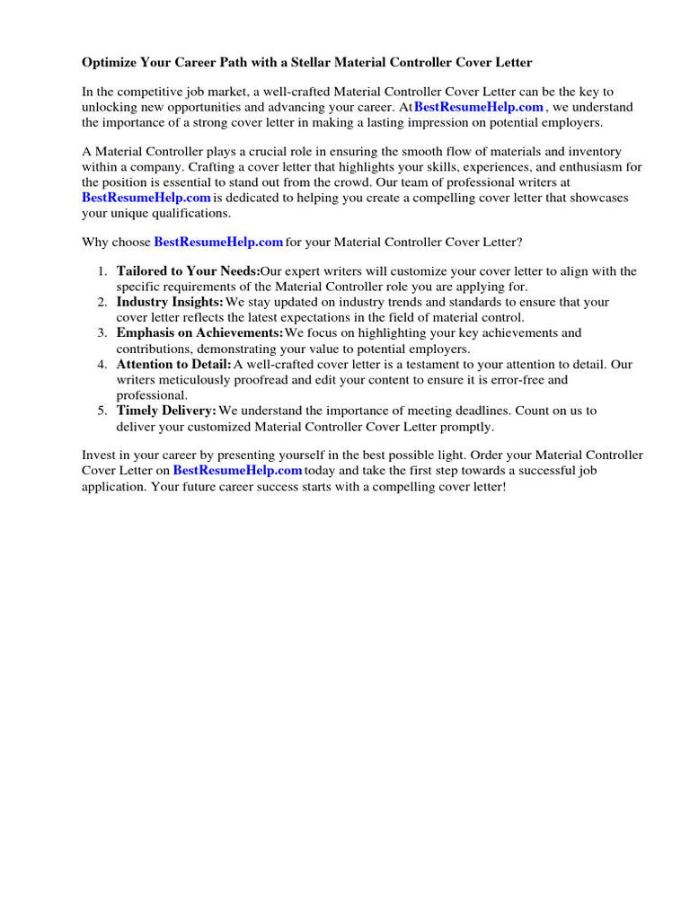 Material Controller Cover Letter | PDF | Résumé | Logistics