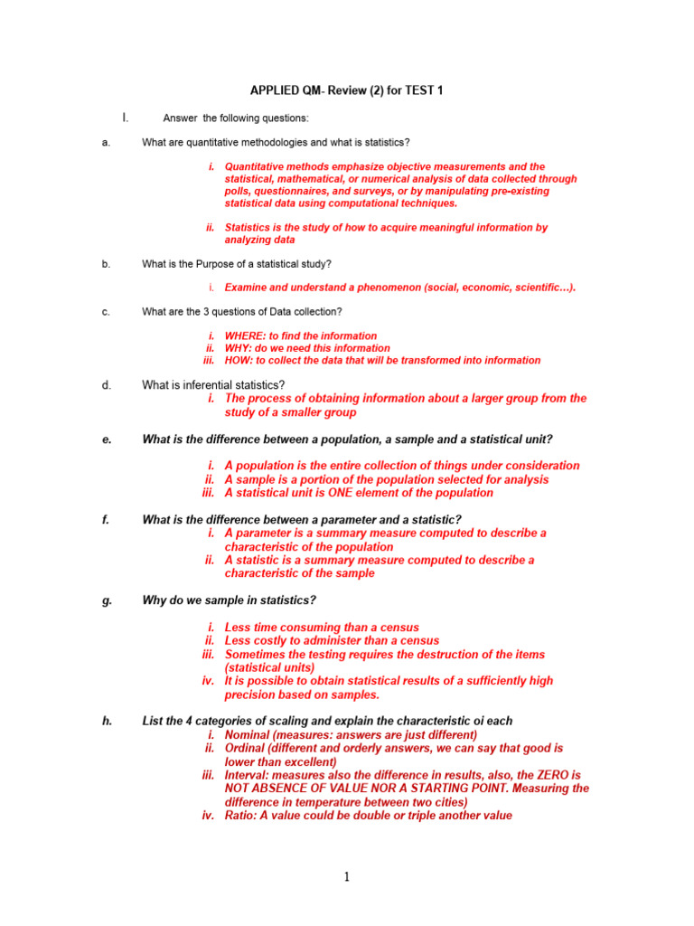 Quantitative Methods and Statistics Review | PDF | Statistics ...