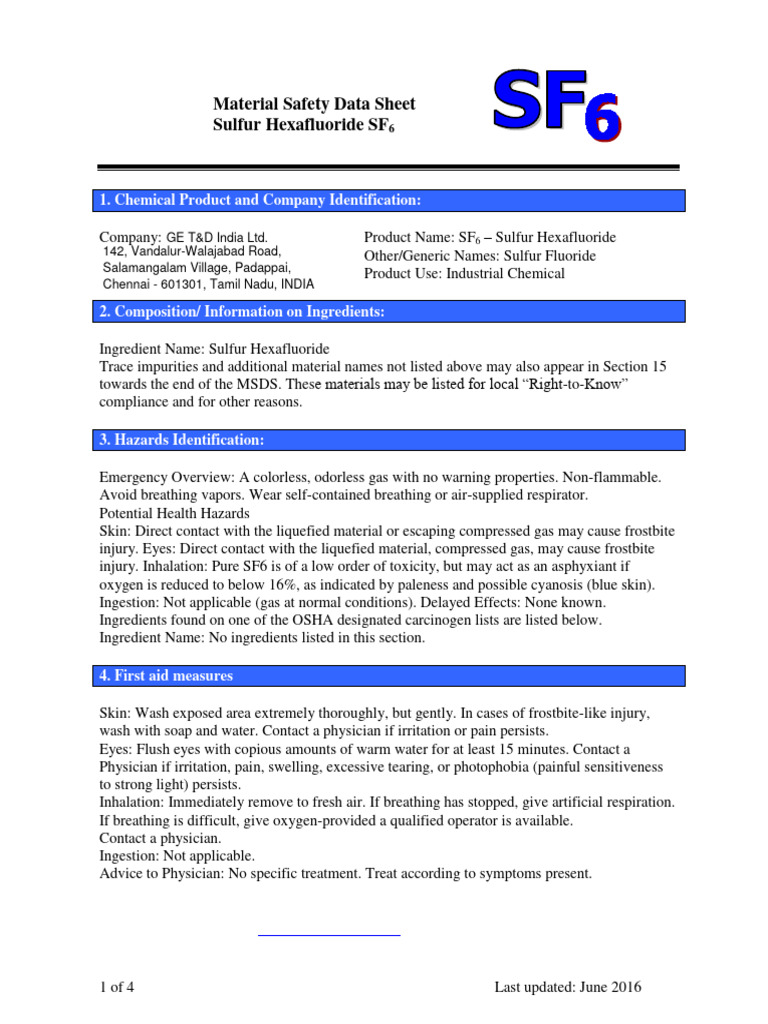 MSDS SF6 Ge India | PDF | Fires | Firefighting
