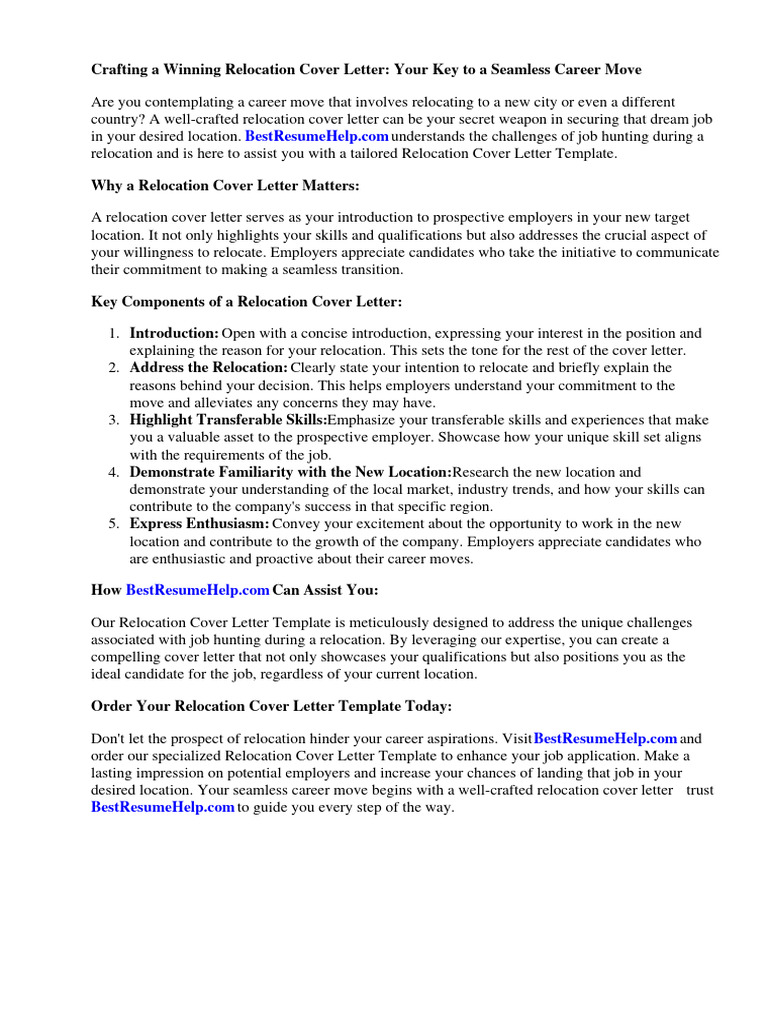 Relocation Cover Letter Template | PDF | Résumé | Employment