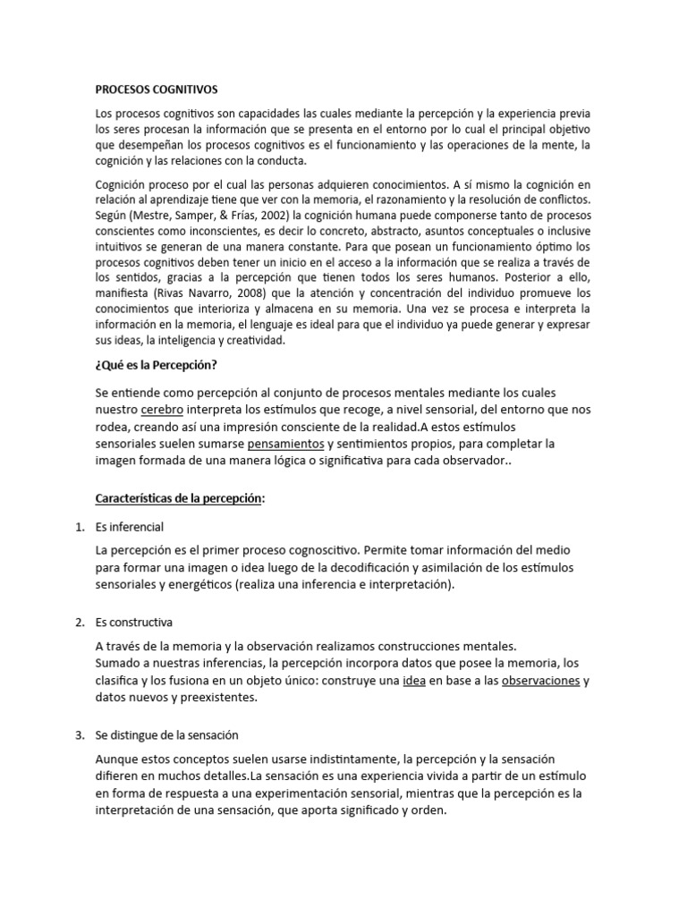 Procesos Cognitivos 2023 Pdf Atención Percepción