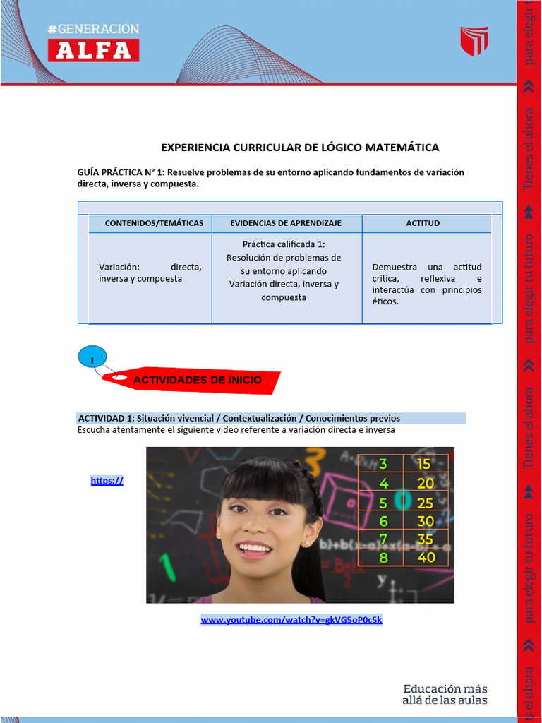 Guía Práctica #1 - Variación Directa e Inversa, Variación Compuesta ...