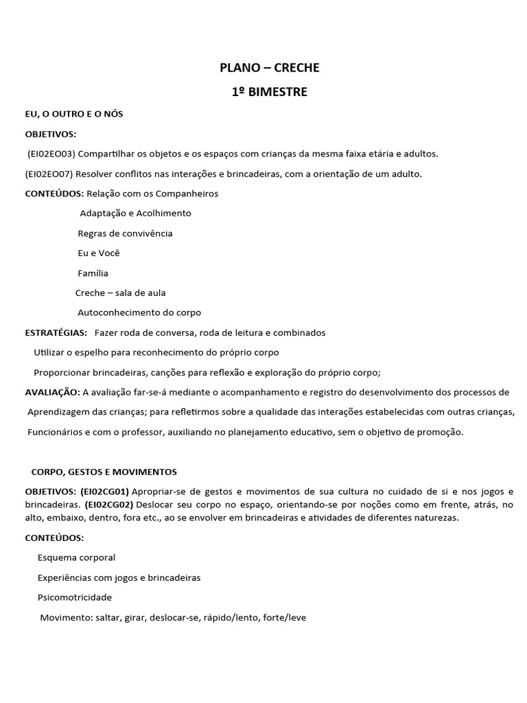 PLANO DE AULA CRECHE | PDF | Aprendizado | Imagem