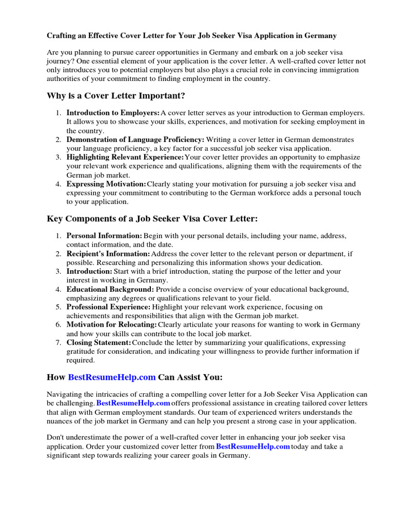 Cover Letter for Germany Job Seeker Visa | PDF | Travel Visa | Résumé