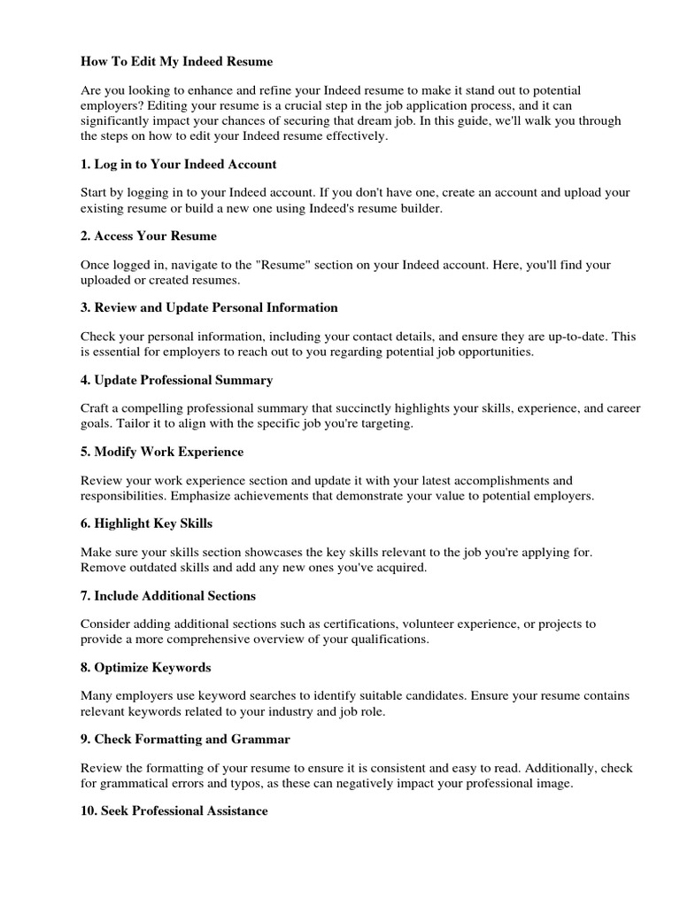 How To Edit My Indeed Resume | PDF | Résumé