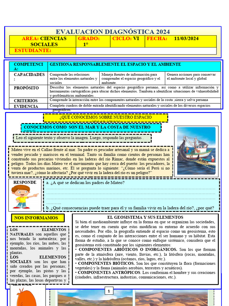 CCSS 1° - Evaluación Diagnóstica 2023 2 | PDF