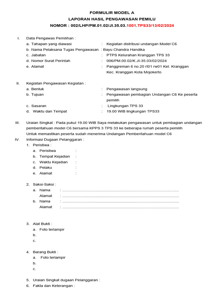 Laporan Pengawasan Distribusi Undangan C6 | PDF