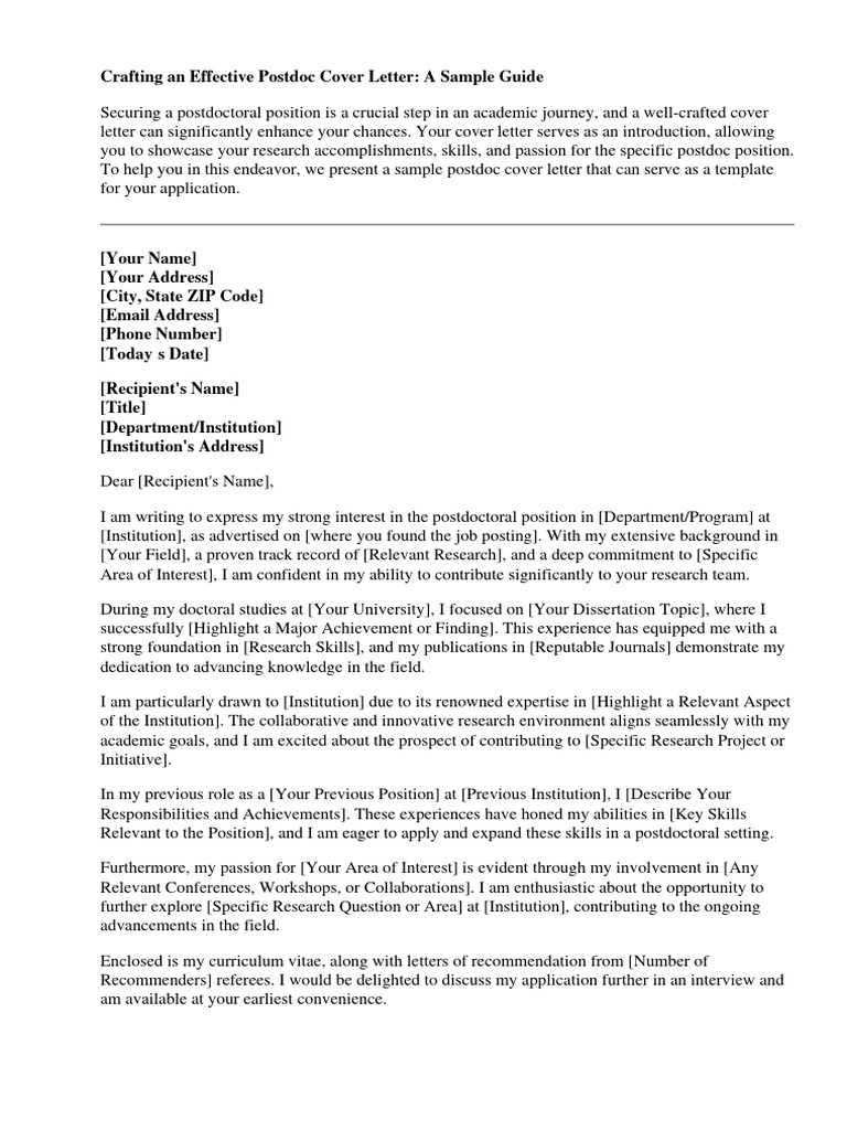 Postdoc Cover Letter Sample | PDF | Biology