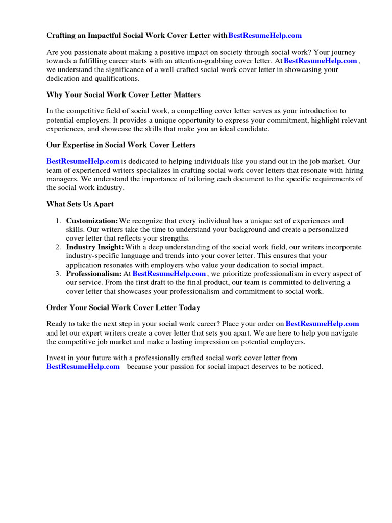 Social Work Cover Letter | PDF | Psychotherapy | Mental Health