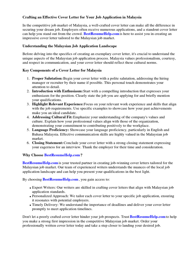Cover Letter Guide for Malaysian Jobs | PDF | Résumé