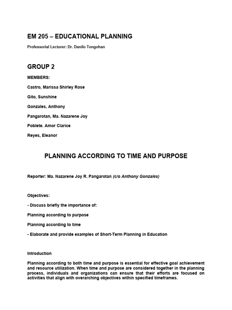Group 2 Written Report Planning | PDF | Strategic Planning | Goal