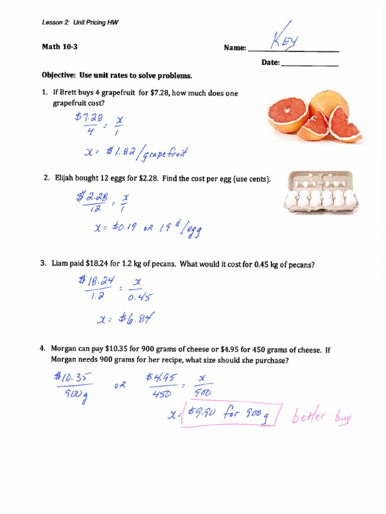 2.1 Unit Pricing HW Key | PDF
