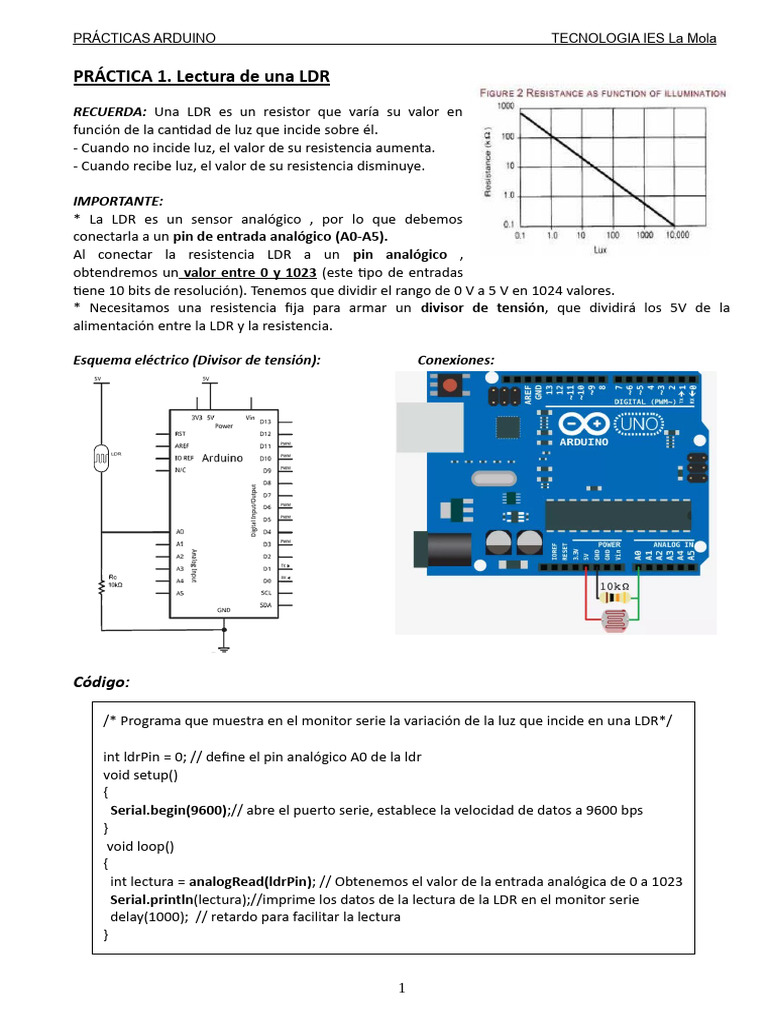 PRACTICAS_ldr | PDF | Diodo emisor de luz | Señal analoga