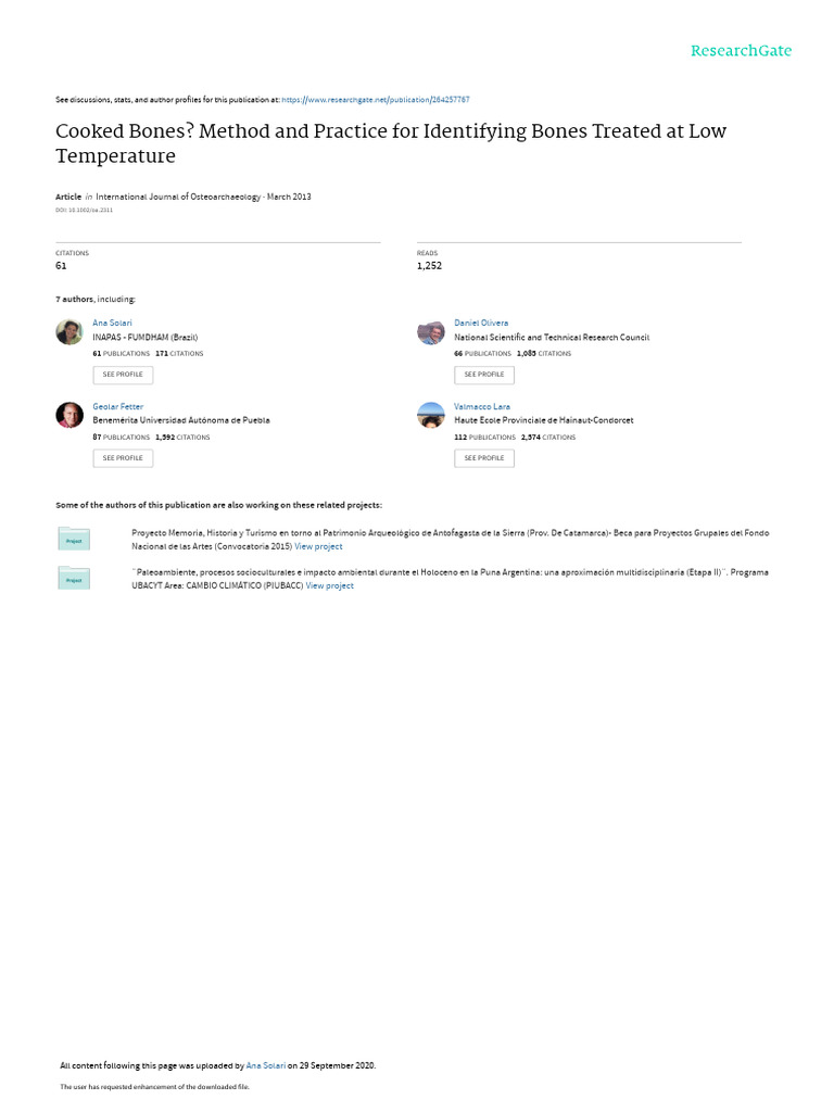 Cooked Bones? Method and Practice For Identifying Bones Treated at Low ...