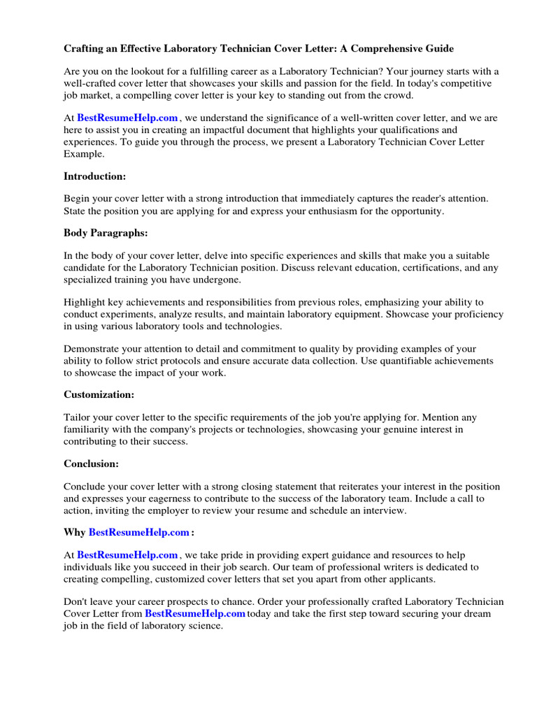 Laboratory Technician Cover Letter Examples | PDF | Laboratories | Résumé