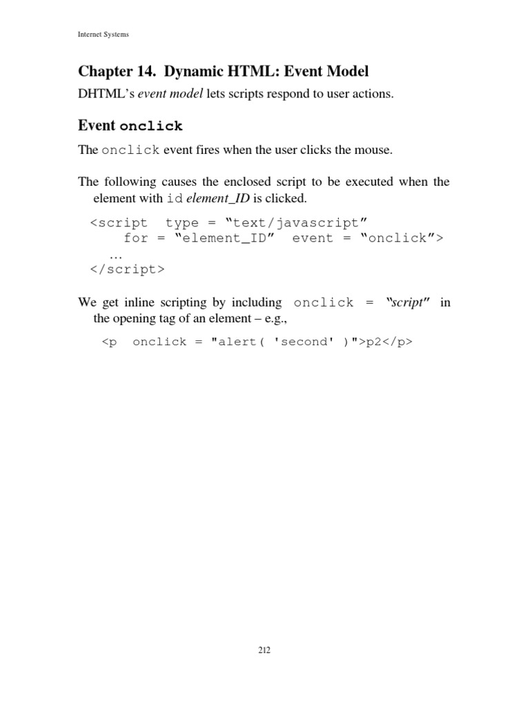 Ch14 (DHTML Event Model) | PDF | Dynamic Html | Information Technology ... Ch14 (DHTML Event Model) | PDF | Dynamic Html | Information Technology ...