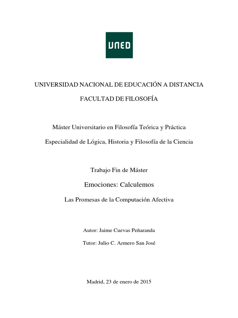 Cuevas Penaranda Jaime TFM | PDF | Las emociones | René Descartes