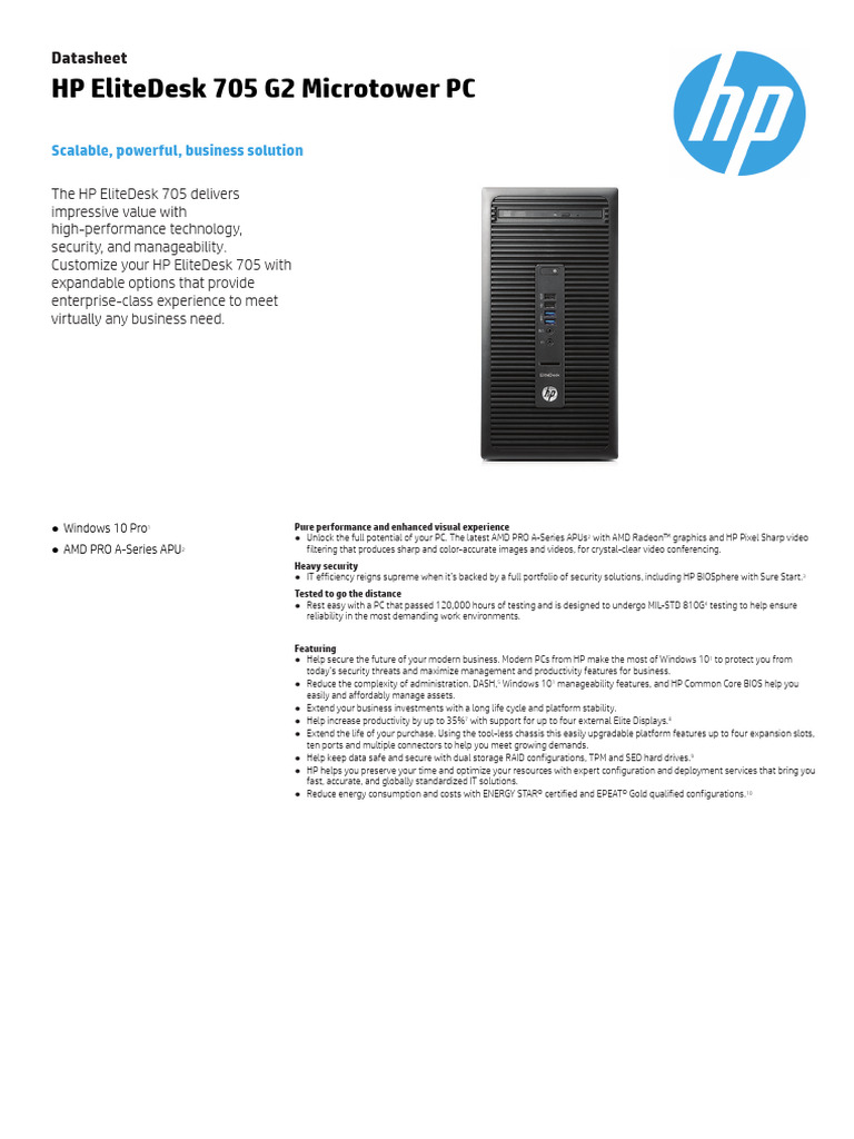 HP Elitedesk 705 g2 Tower Specs-63847845-12658015 | PDF | Blu Ray ...