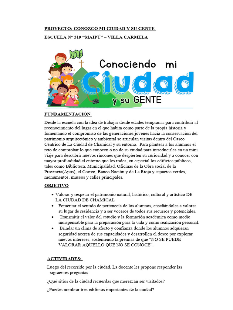 PROYECTo Conociendo mi ciudad y su gente.. | PDF