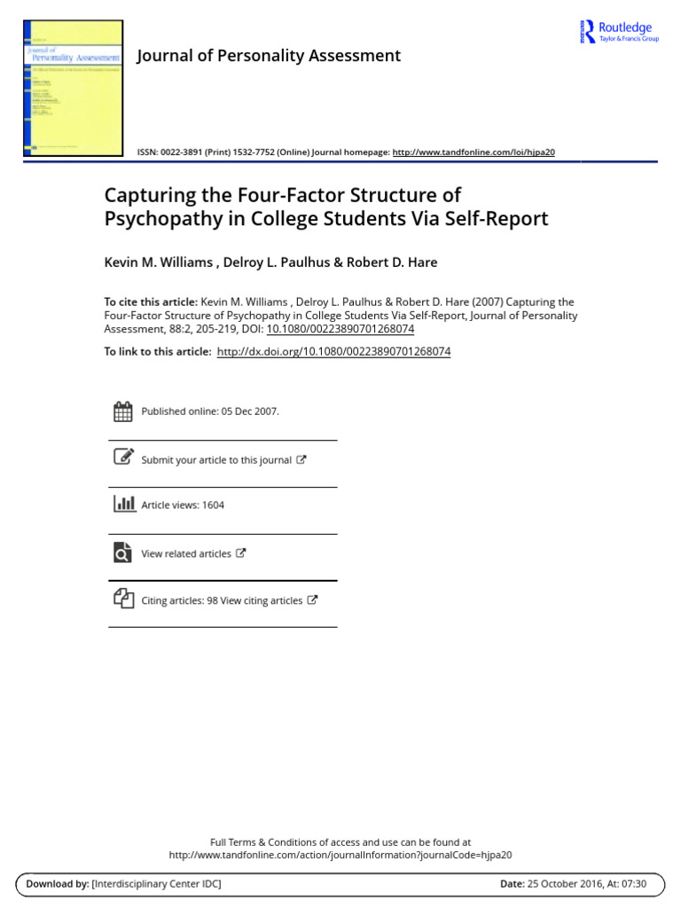Capturing The Four-Factor Structure of | PDF | Psychopathy ...