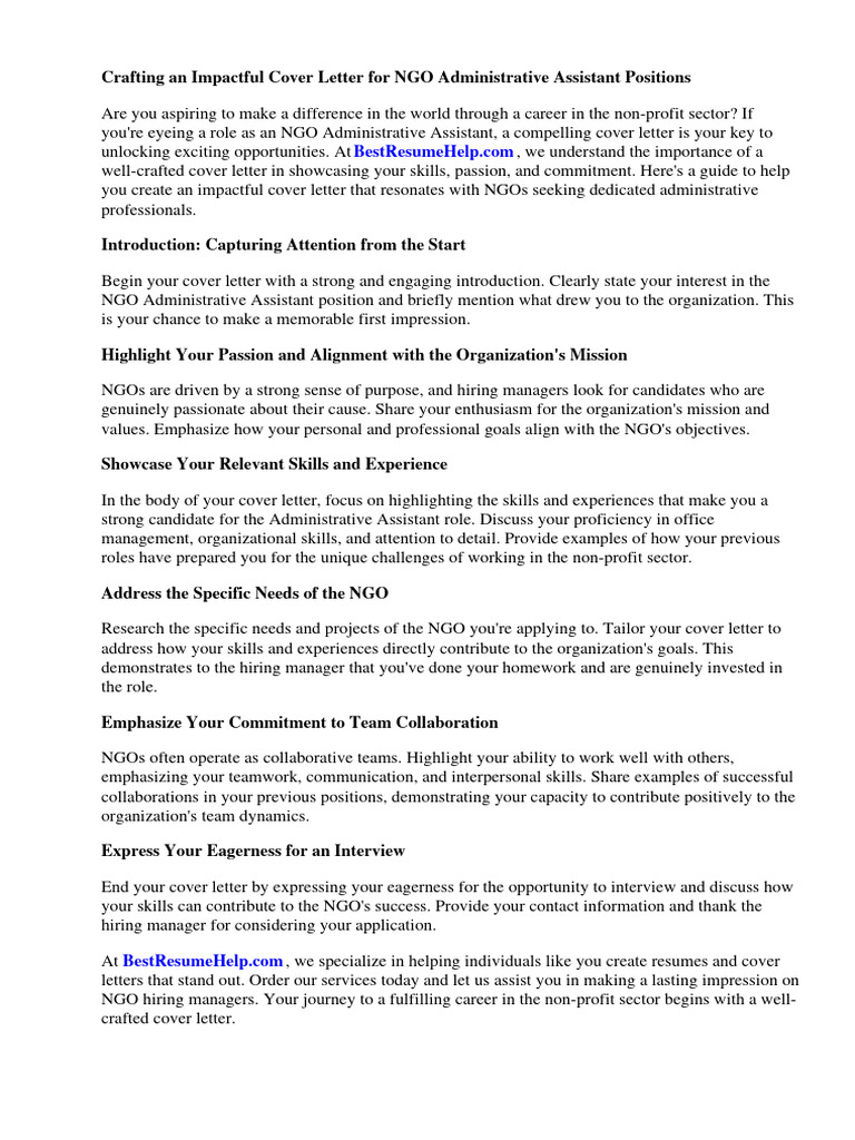 Cover Letter For Ngo Administrative Assistant | PDF | Résumé | Non ...