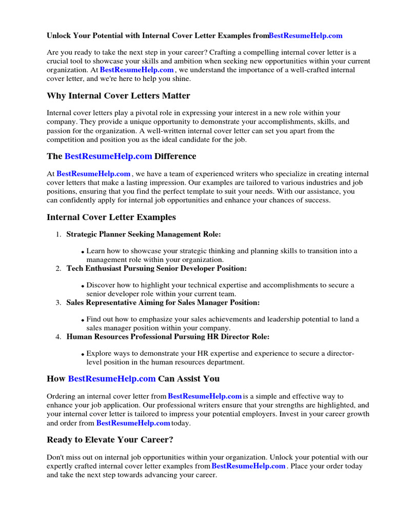 Internal Promotion Cover Letter Example