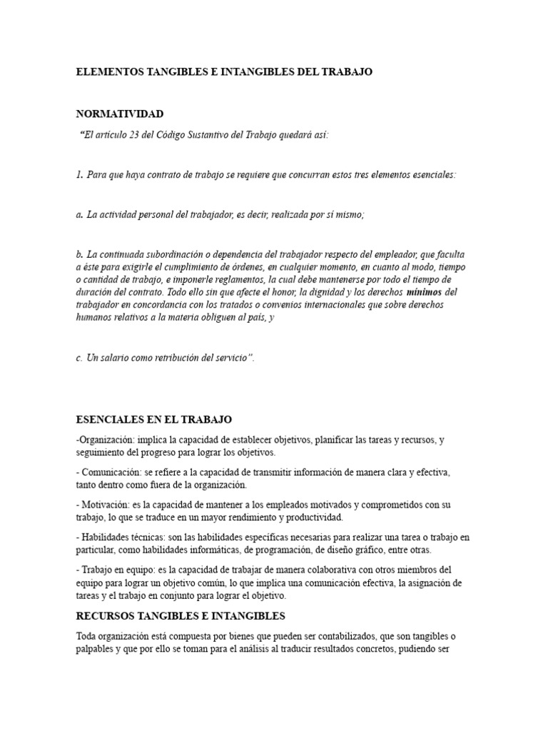 ELEMENTOS TANGIBLES E INTANGIBLES DEL TRABAJO | PDF | Business ...