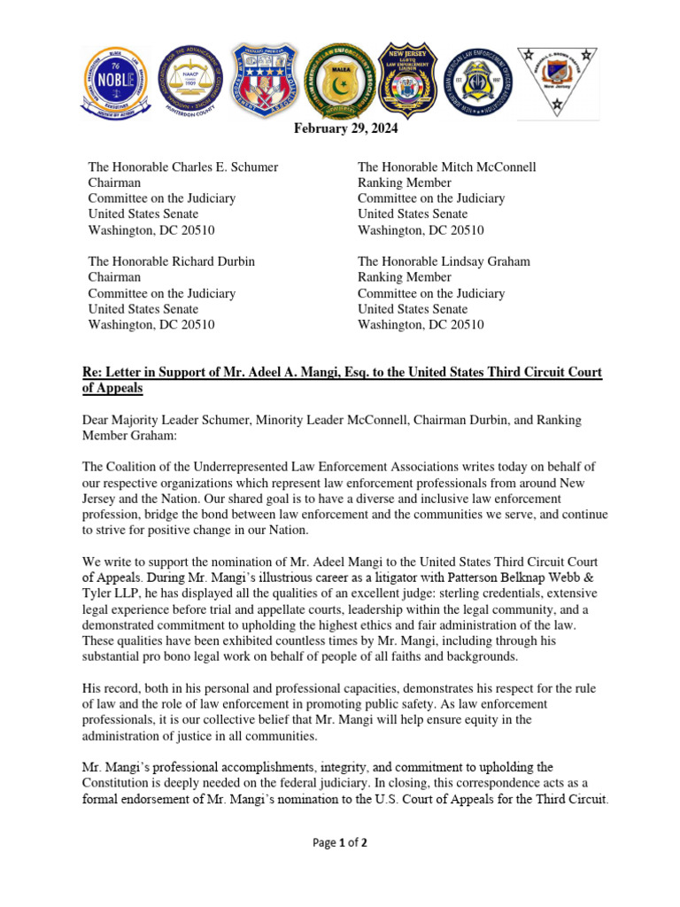 Underrepresented Law Enforcement Letter Backing Adeel Mangi | PDF ...