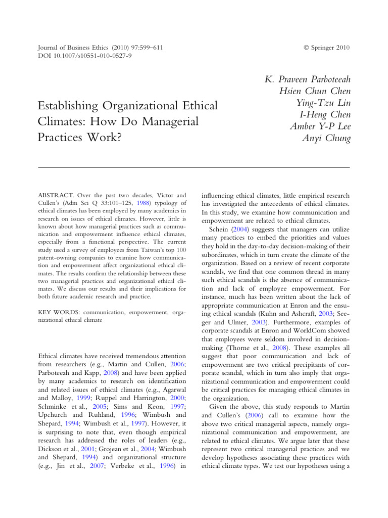 Communication Empowerment and Organizational Ethical Climate | PDF ...