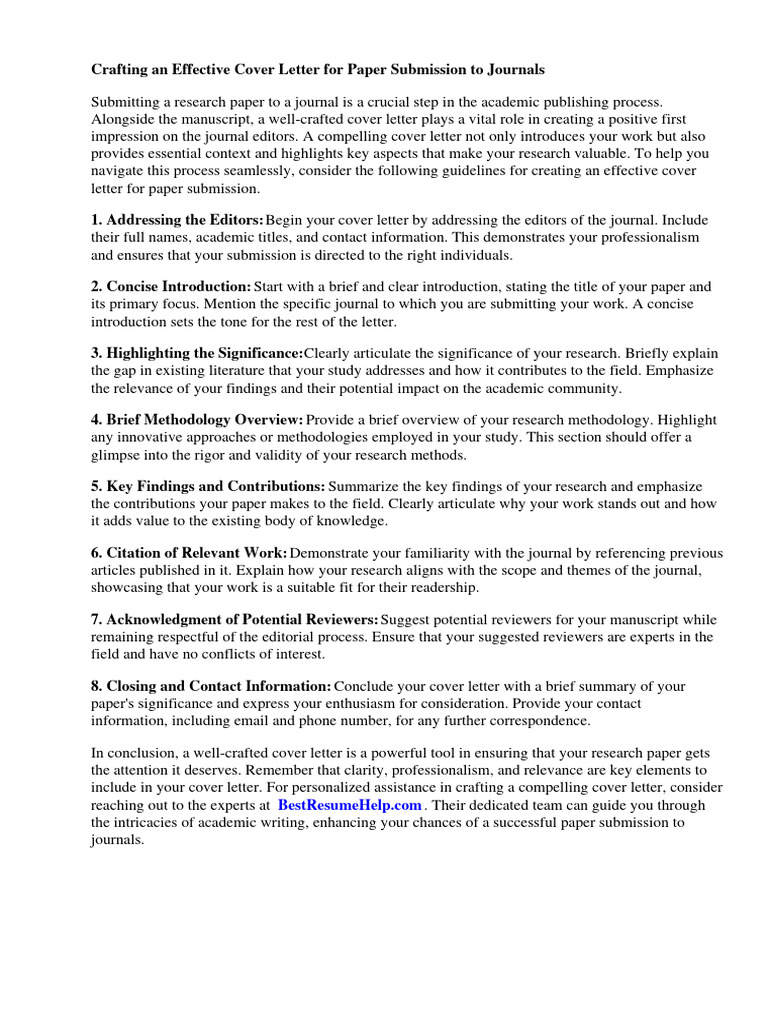 Cover Letter For Paper Submission To Journal | PDF | Academic Journal ...