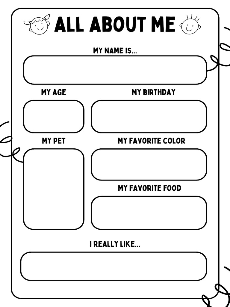 Black and White All About Me Activity Worksheet | PDF