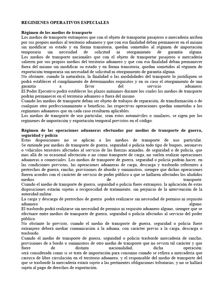 Apunte Regimenes Especiales | PDF | aduana | Transporte