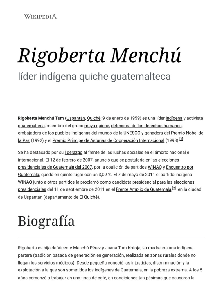 Rigoberta Menchú | PDF | Ciencias sociales | Historia