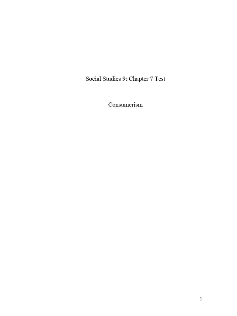 Social Studies 9: Consumerism Test | PDF | Consumerism | Quality Of Life