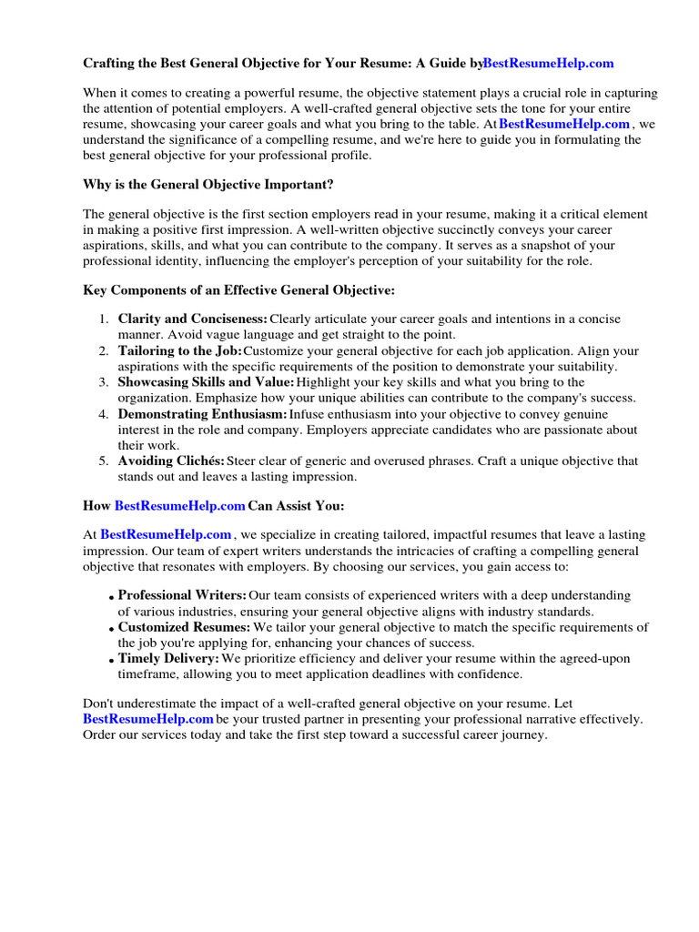 Best General Objective For Resume | Download Free PDF | Résumé | Marketing