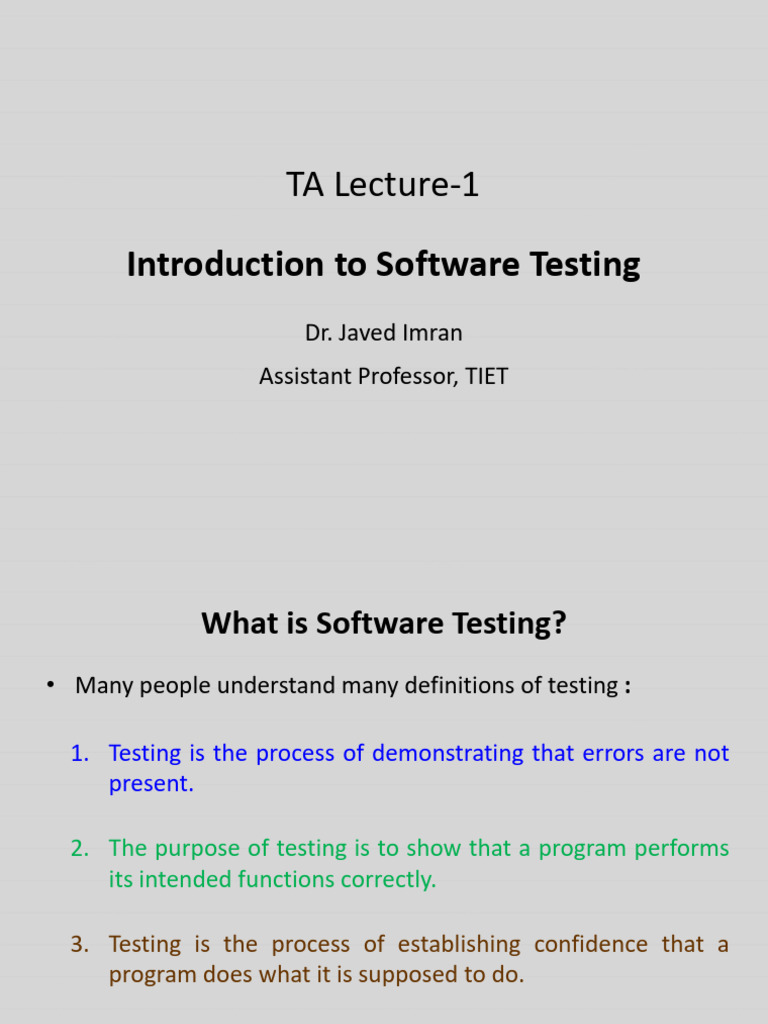 TA Lecture-1 (Introduction To Software Testing) | PDF | Software ... TA Lecture-1 (Introduction To Software Testing) | PDF | Software ...