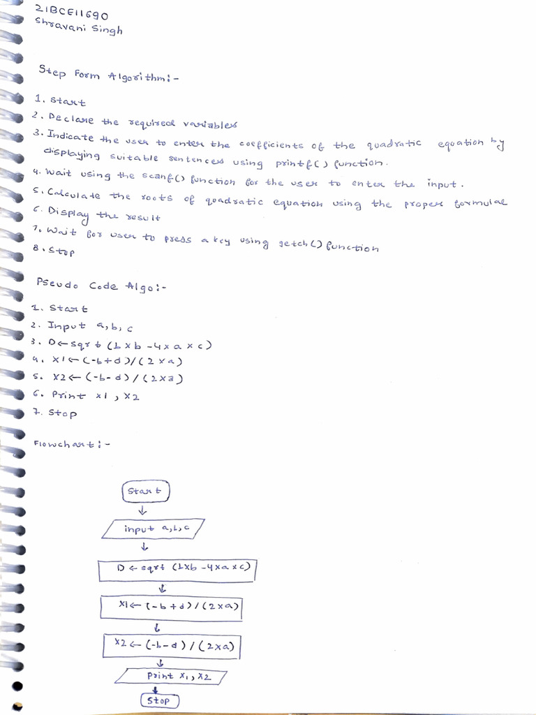 Quadratic Equation Solver Pseudocode | PDF