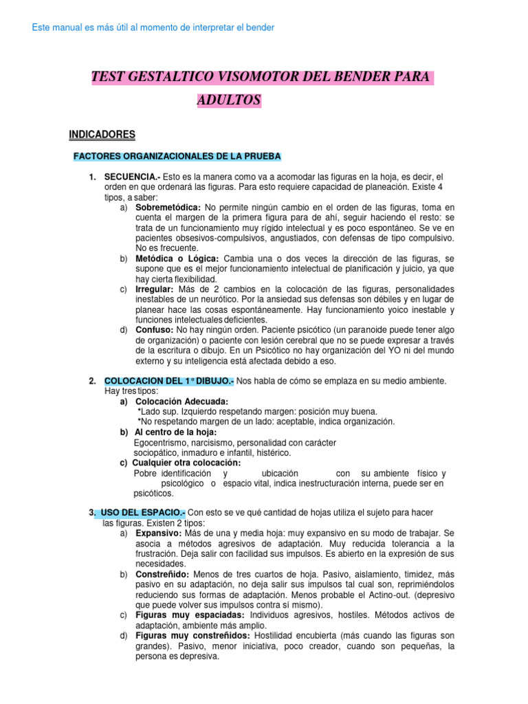 Manual Bender Oficial (INTERPRETACION) | PDF | Psicosis | Agresión