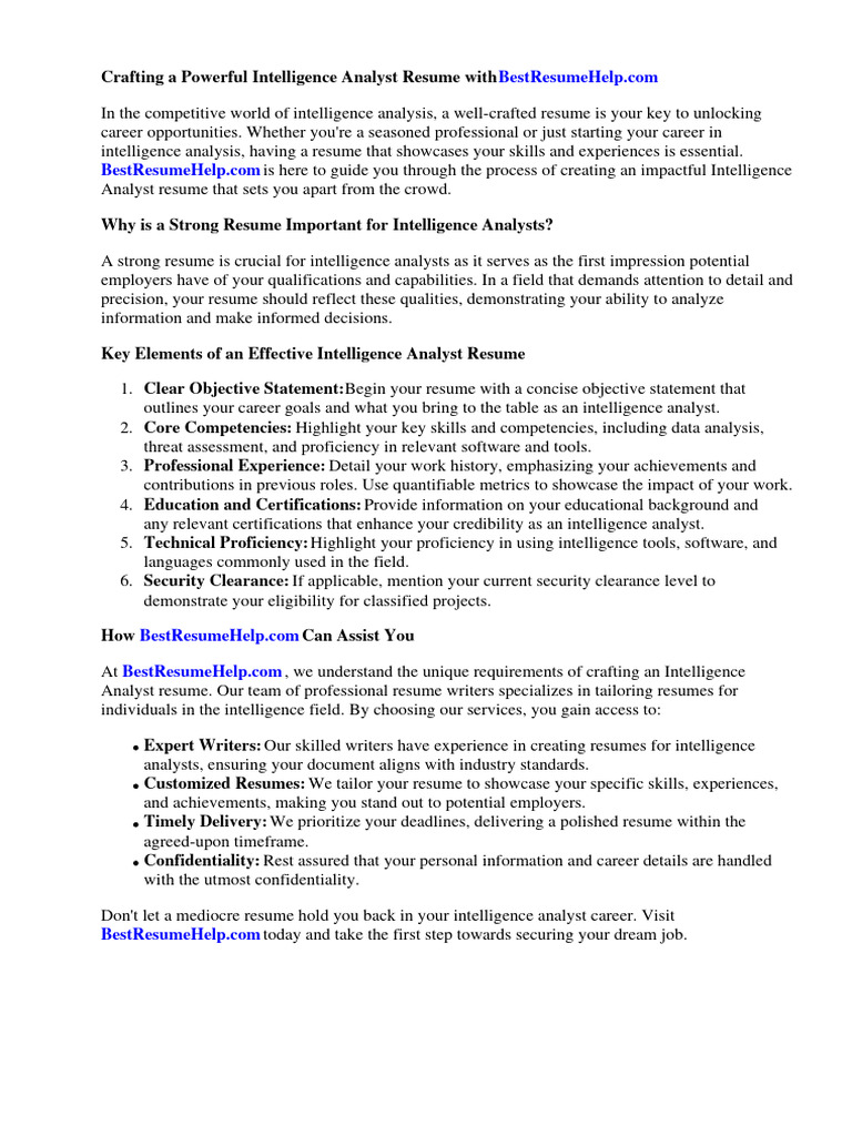 Crafting an Effective Intelligence Analyst Resume | PDF | Intelligence ...