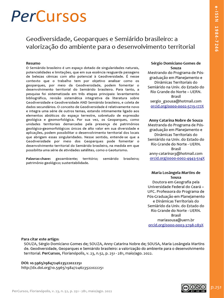 Souza Et Al. Geodiversidade, Geoparques e Semiárido Brasileiro - A ...