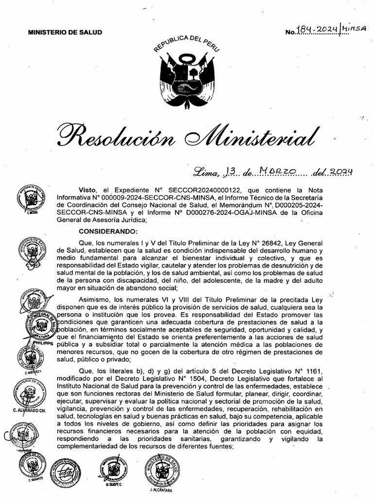 RM #184-2024-Minsa | Descargar gratis PDF | Esfera pública | Politica ...