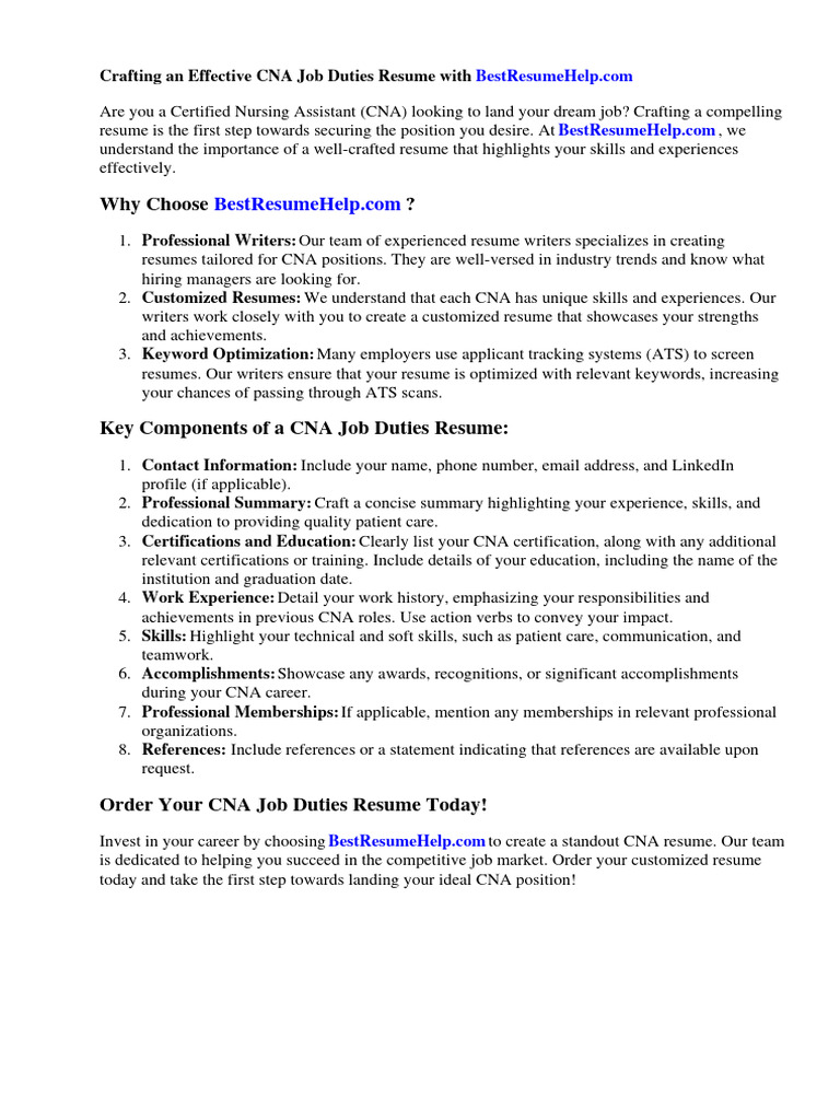 Cna Job Duties Resume | PDF | Résumé | Nursing