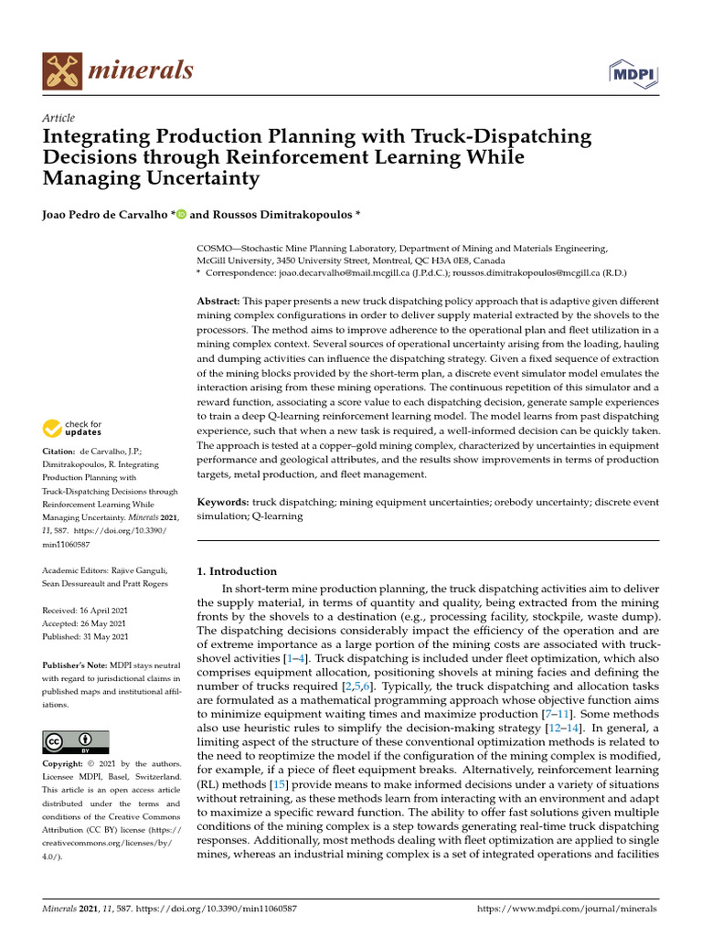 Truck Dispatching, Mining Equipment Uncertainties | PDF | Mathematical Optimization | Simulation