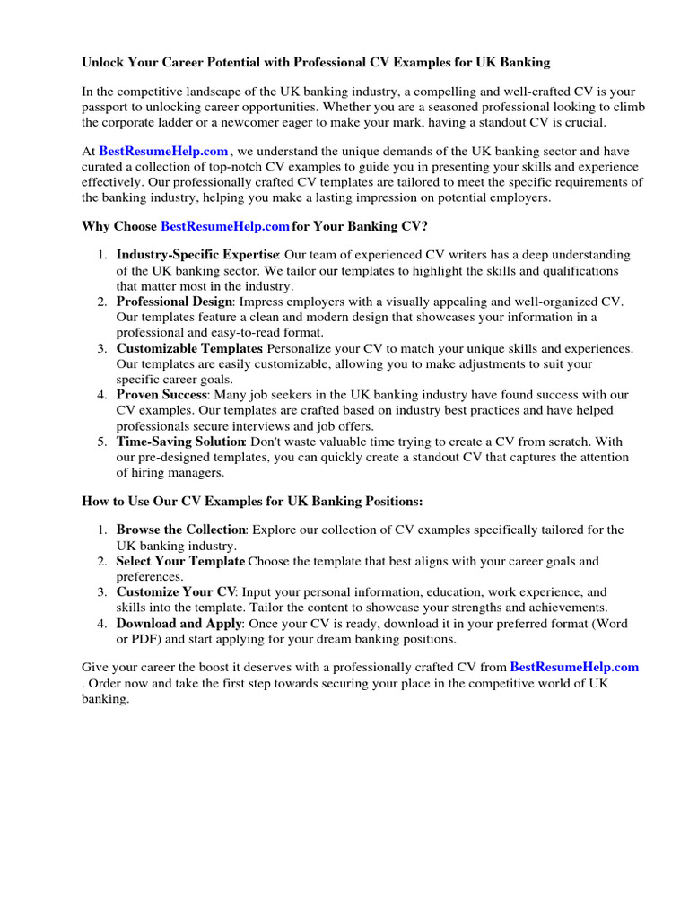 CV Examples Uk Banking | PDF | Résumé | Banks